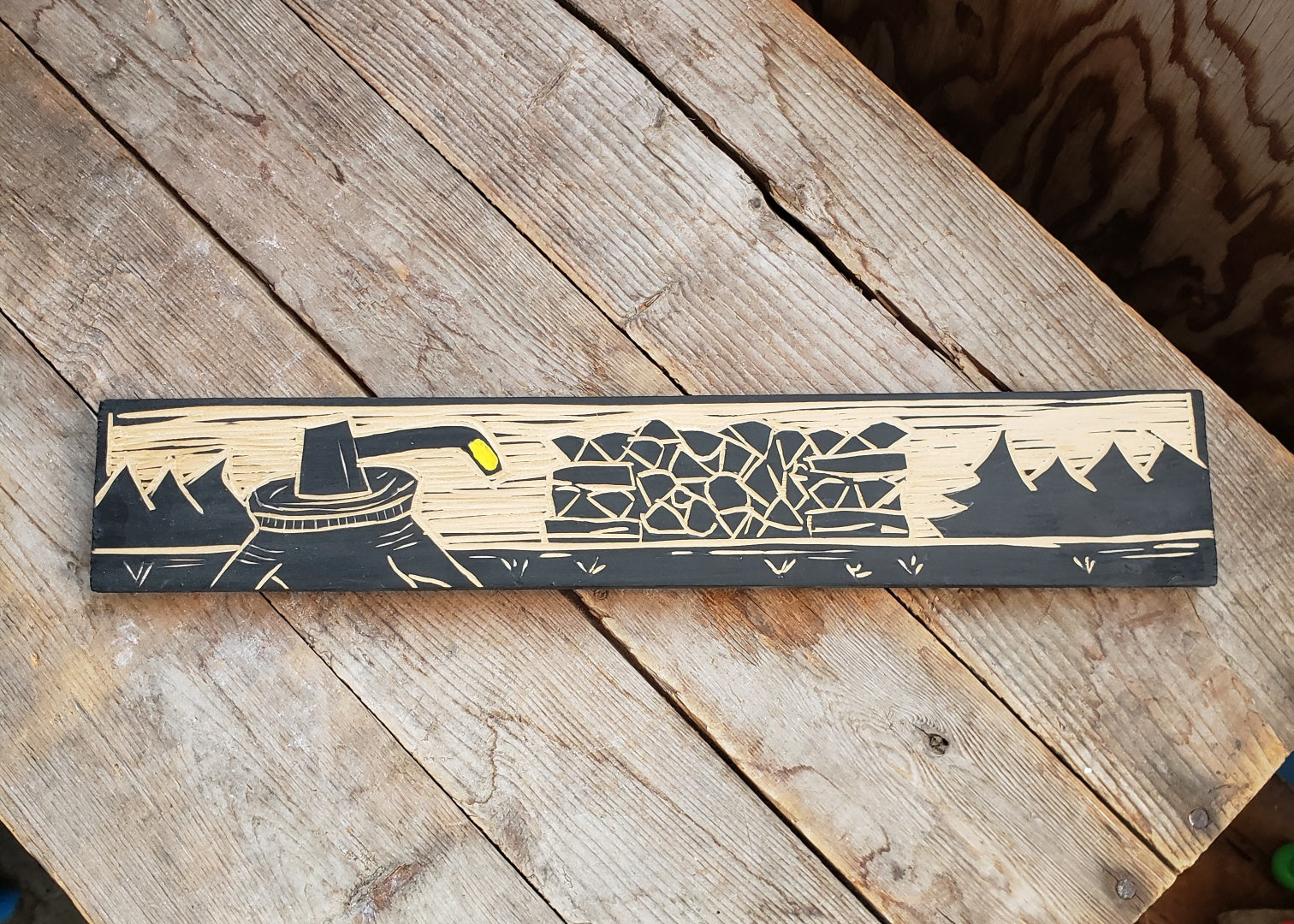 Wood Block Carving - Axe & Wood Pile – The Potter's Studio & Gallery