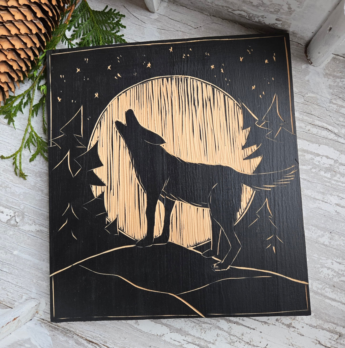 Wood Block Carving - Howling Wolf – The Potter's Studio & Gallery